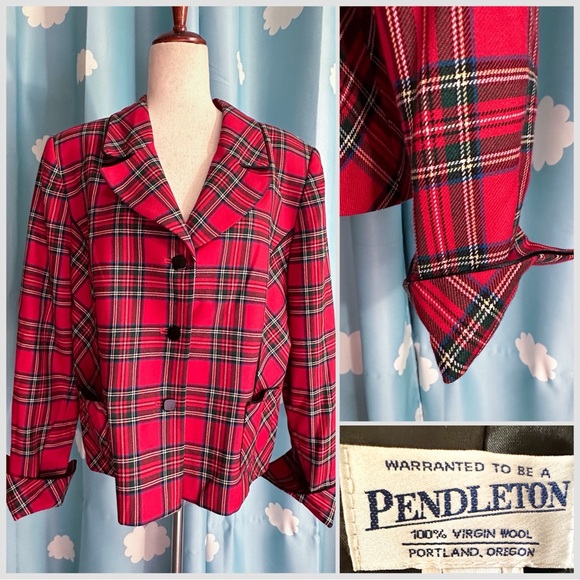 Pendleton | Jackets & Coats | Pendleton Red Plaid Blazer With Spiky ...